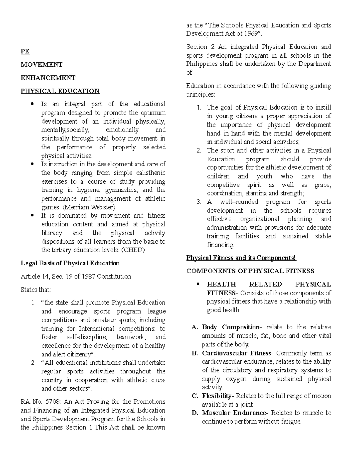 Reviewer - Btvted major in electronic students - PE MOVEMENT ...