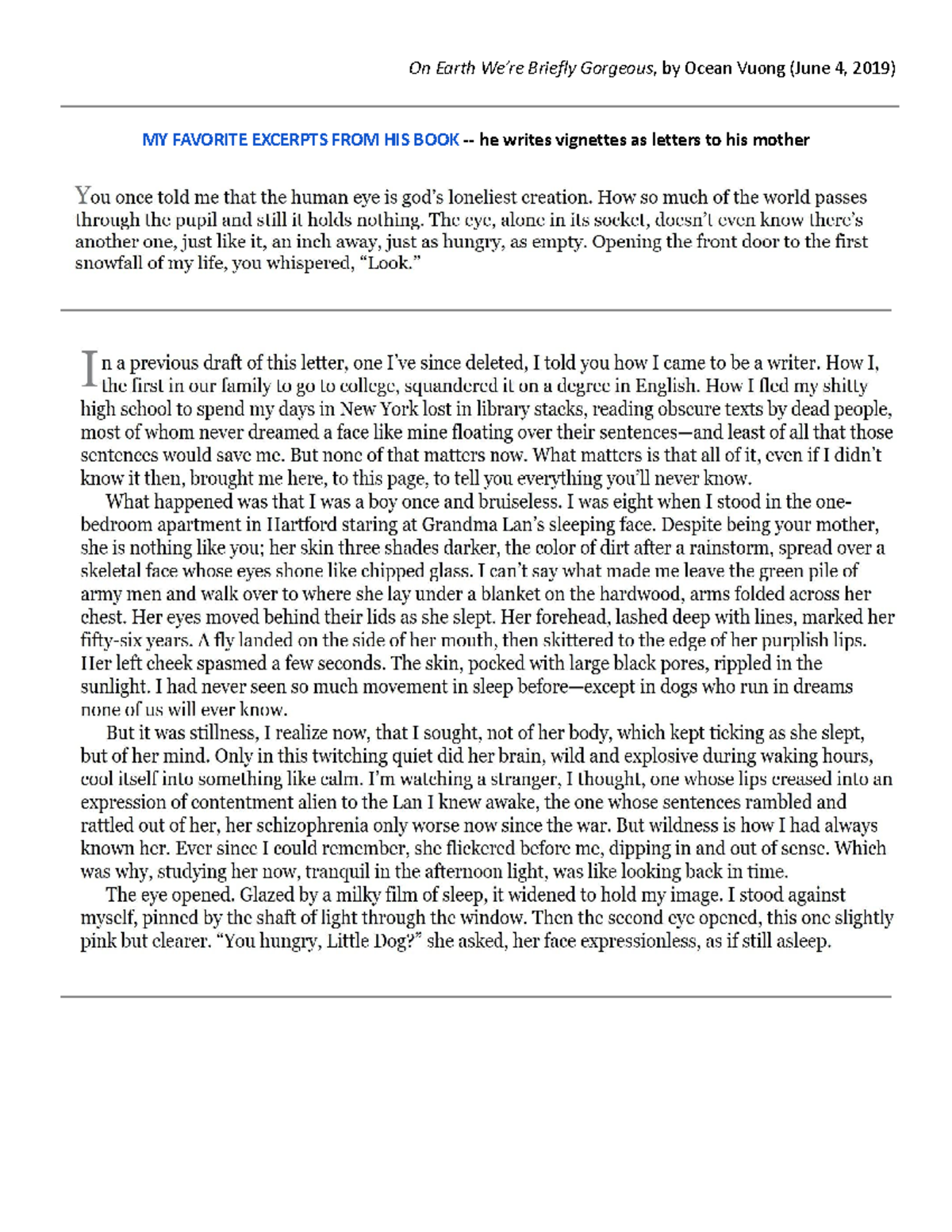 Excerpts from: "On Earth We are Briefly Gorgeous" - MY FAVORITE ...