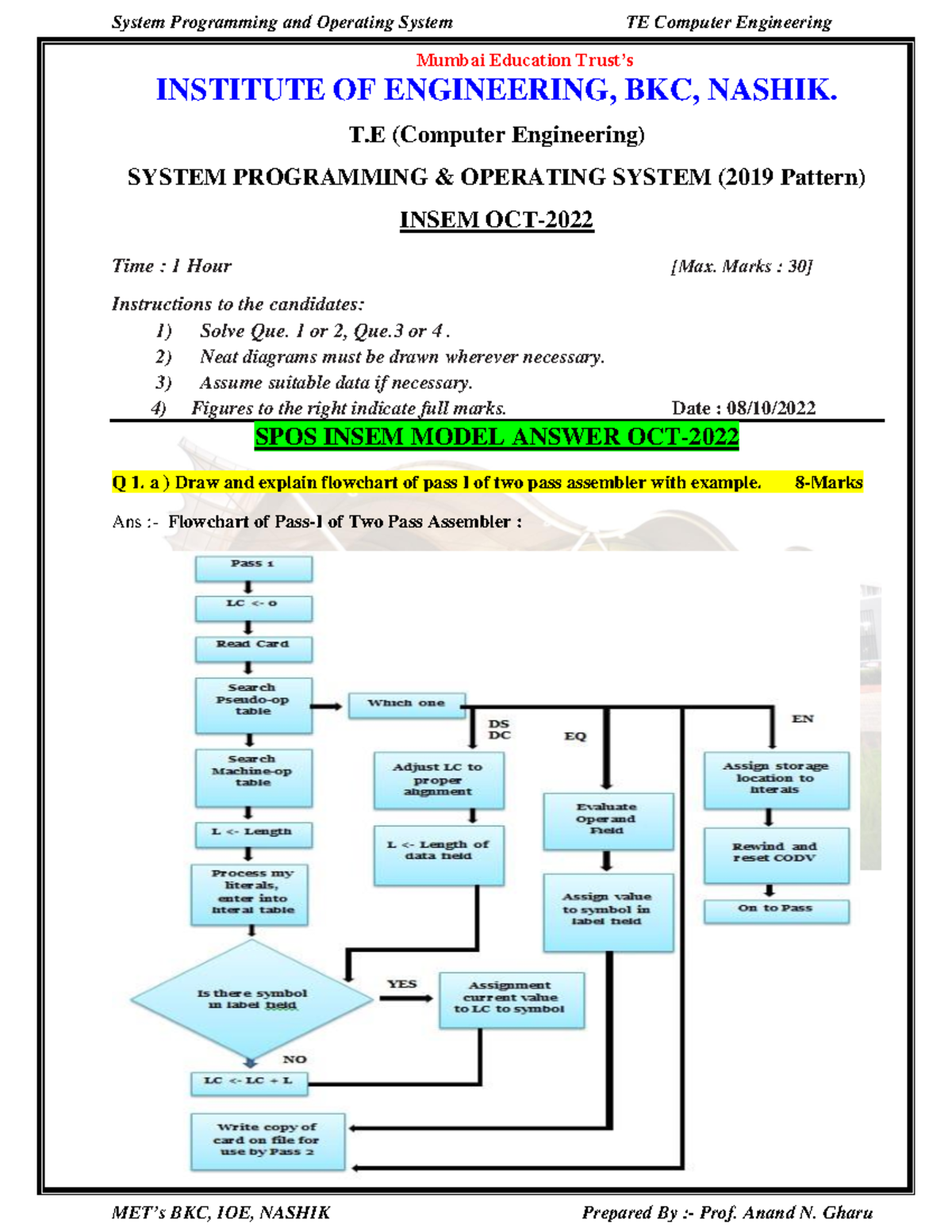 Spos insem model answer oct 2022prof - Mumbai Education Trust’s INSTITUTE OF ENGINEERING, BKC ...