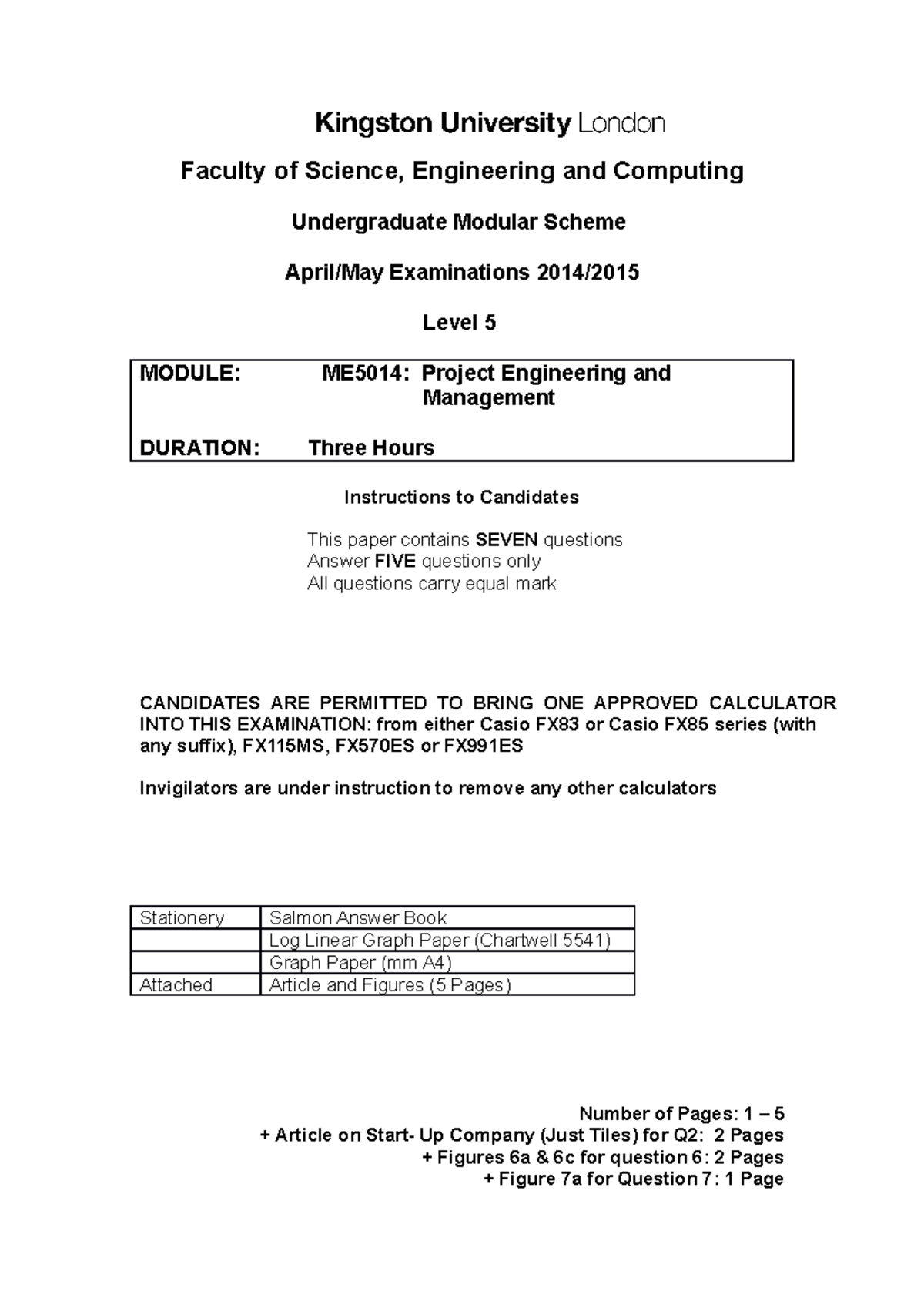 Project Engineering and Management 2014/15 - Faculty of Science ...
