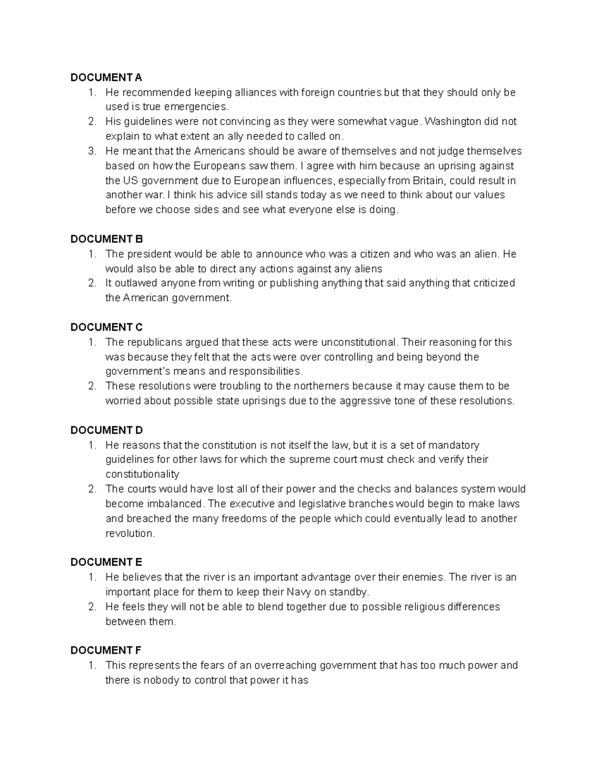 Primary Source Packet 6 - DOCUMENT A 1. He recommended keeping ...