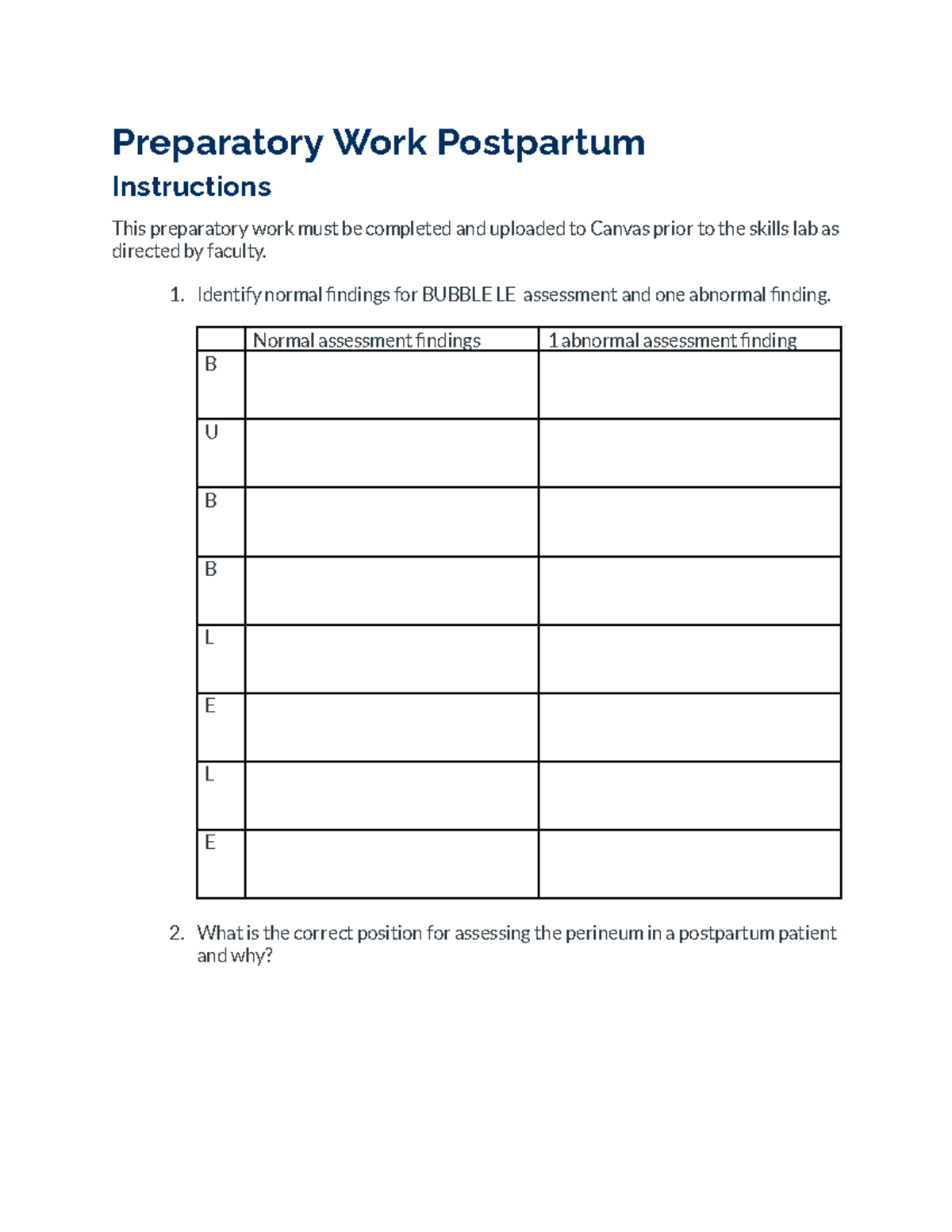 NUR+335L+Preparatory+Work+Postpartum - Preparatory Work Postpartum ...