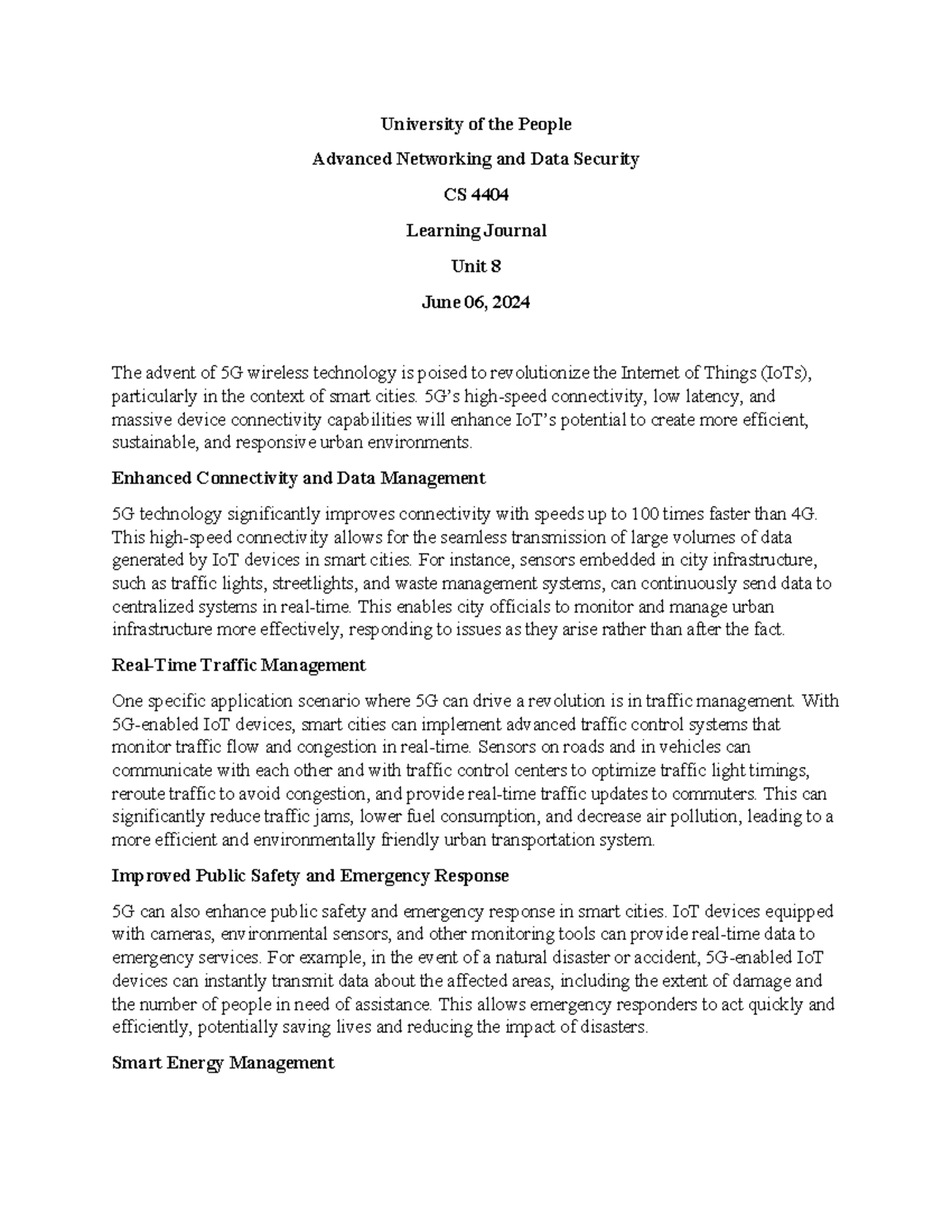 Cs 4404 Learning Journal Unit 8 University Of The People Advanced Networking And Data Security