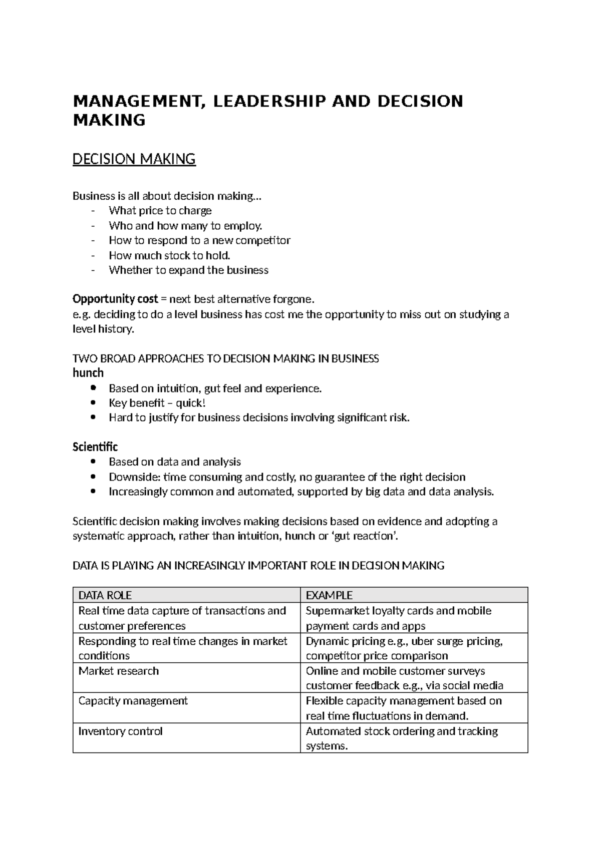 Management AND Leadership - MANAGEMENT, LEADERSHIP AND DECISION MAKING ...