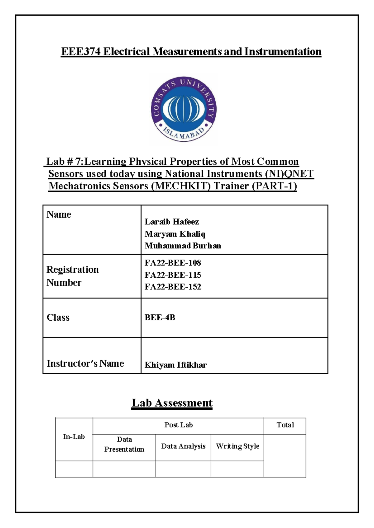 EMI lab report 7 pdf - Emi lab 7 - EEE 374 Electrical Measurements and Instrumentation Lab ...