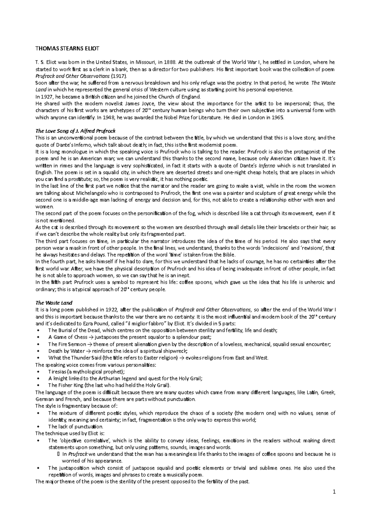 Thomas Stearns Eliot - THOMAS STEARNS ELIOT T. S. Eliot was born in the ...