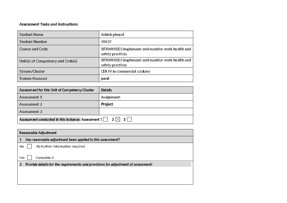 Ahish-4937 Sitxwhs 003 Assessment 2 -Project - Assessment Tasks and ...