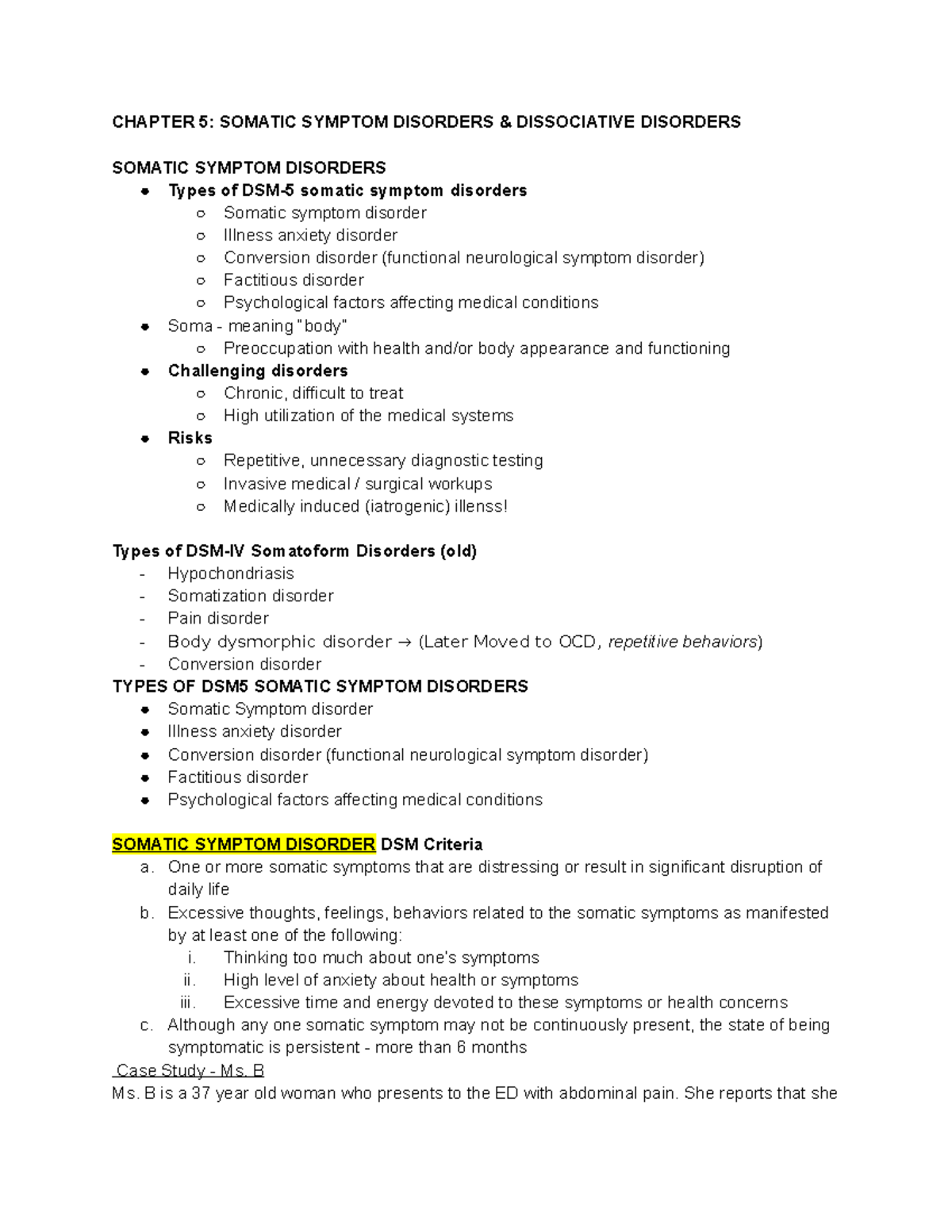 Chapter 5 Somatic Symptom Disorders & Dissociative Disorders - CHAPTER ...