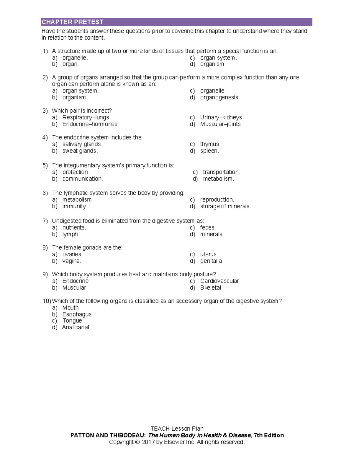 Chapter 5 Pretest - pre test - CHAPTER PRETEST Have the students answer ...