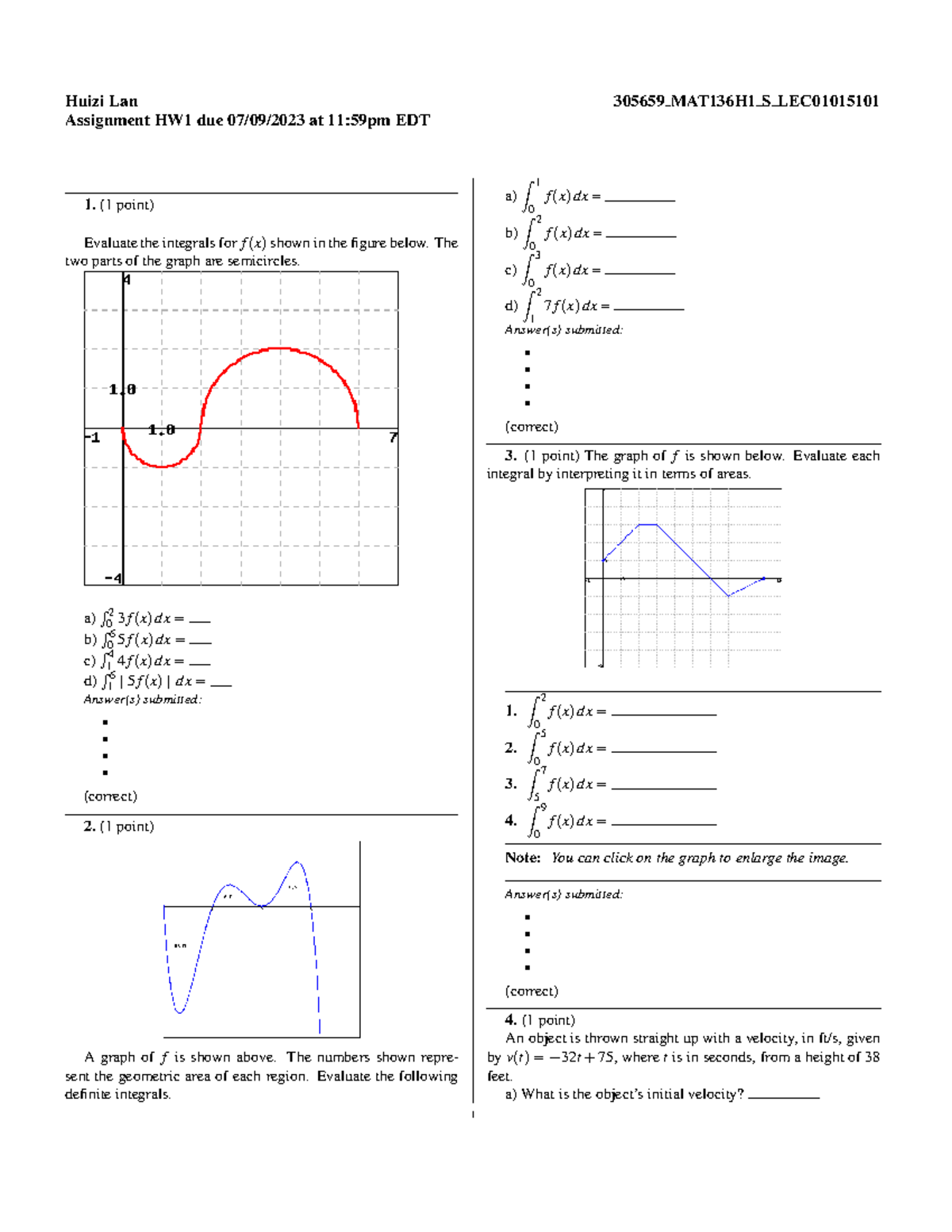 305659 MAT136H1 S LEC01015101 - Huizi Lan 305659 MAT136H1 S LEC ...