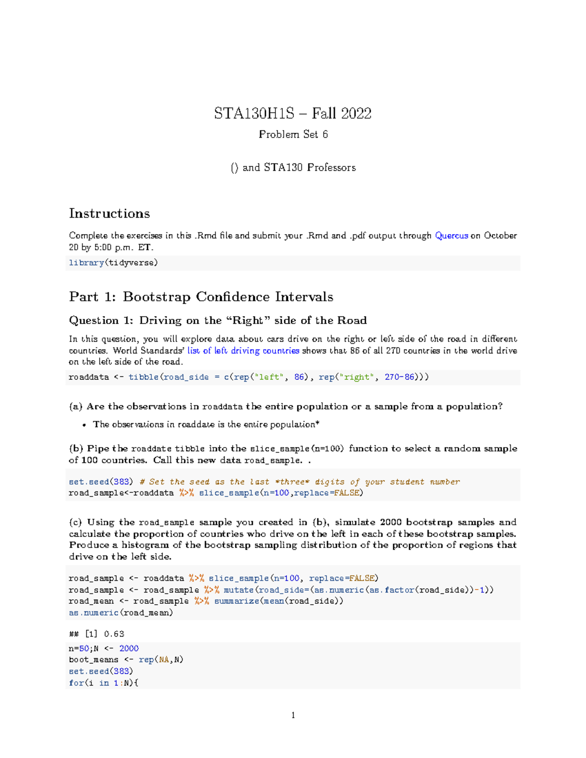 Document - problem set6 - STA130H1S – Fall 2022 Problem Set 6 () and STA130 Professors ...