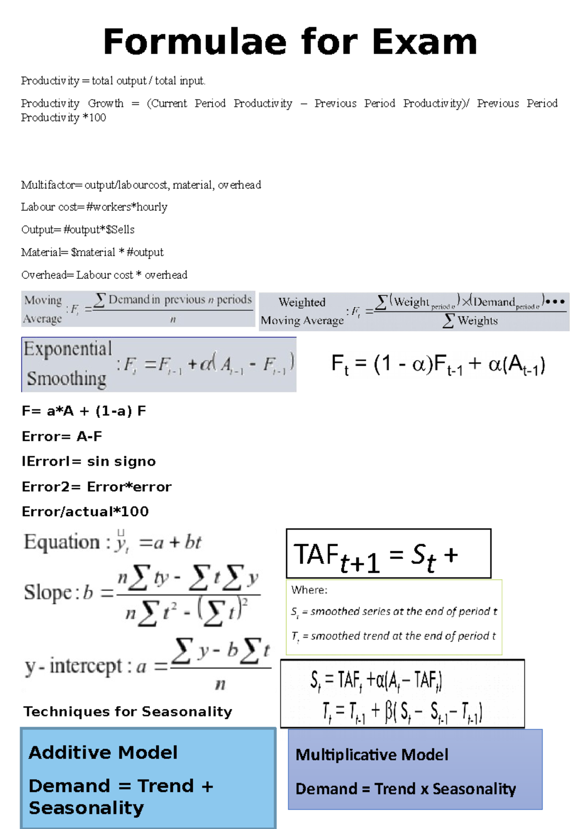 Formulaefor Exam - Formulas for the mid term - Formulae for Exam ...