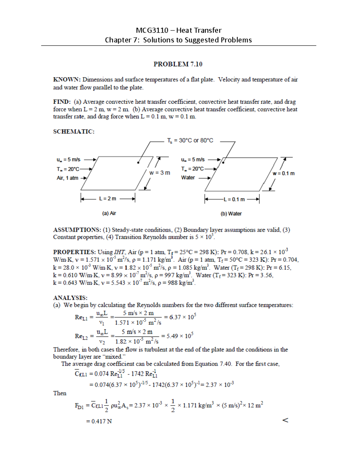 Chap 7 - Solutions aux problemes suggeres - MCG3110 - MCG3110 – Heat Transfer Chapter 7 ...
