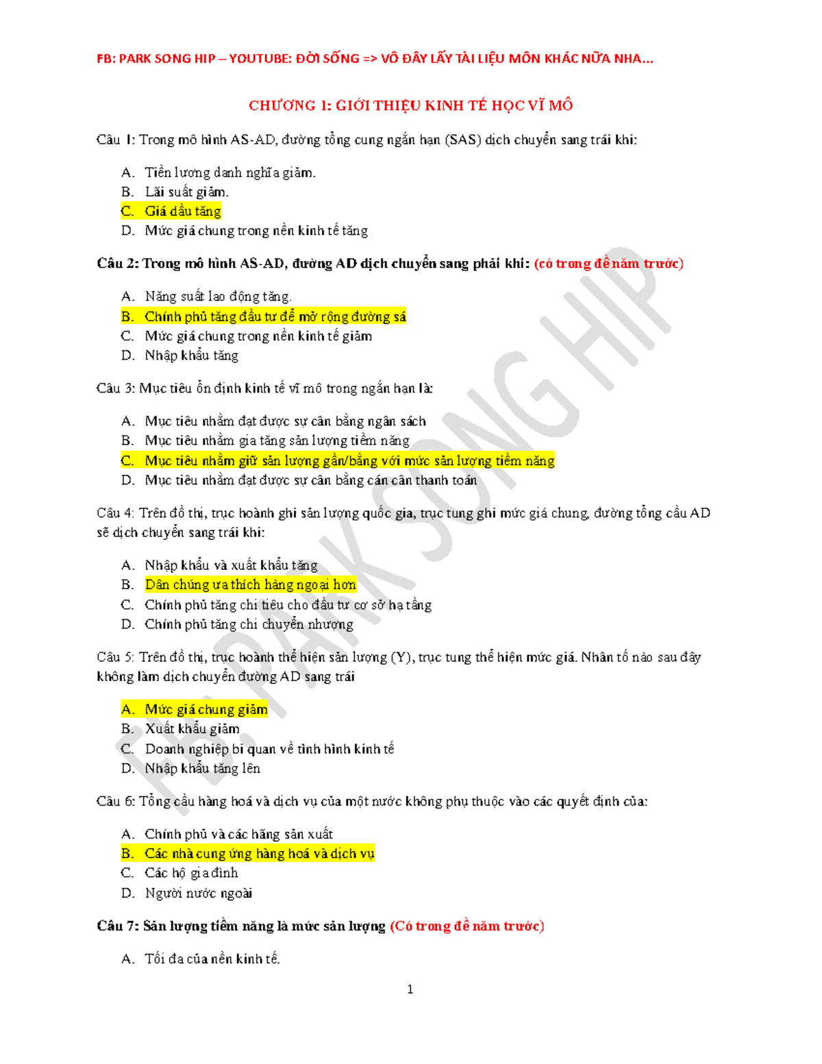 đề ôn ktvm - ểtrte - CHƯƠNG 1: GIỚI THIỆU KINH TẾ HỌC VĨ MÔ Câu 1 ...