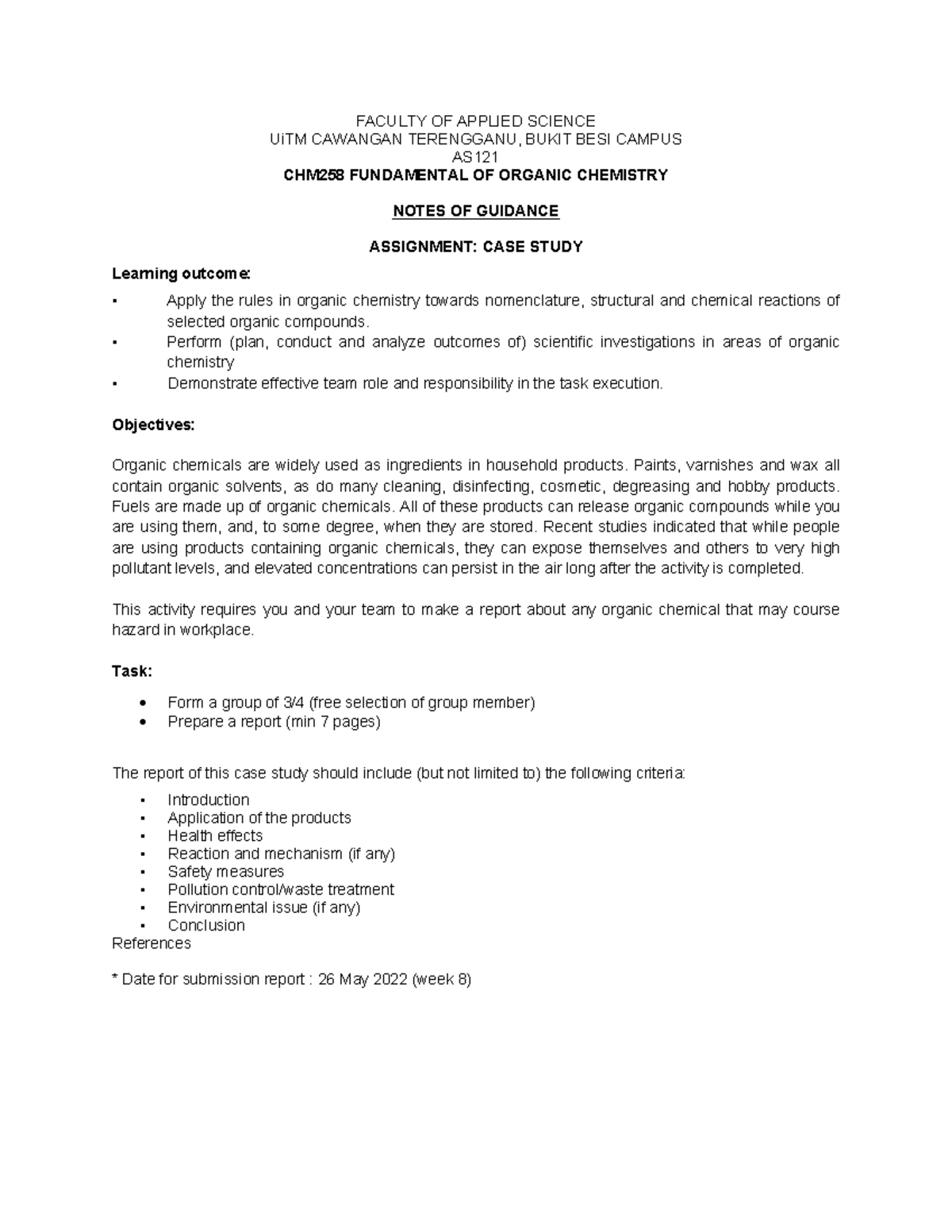 CHM 258 LAB CASE - Lab case study 2022 - Fundamental of Organic ...