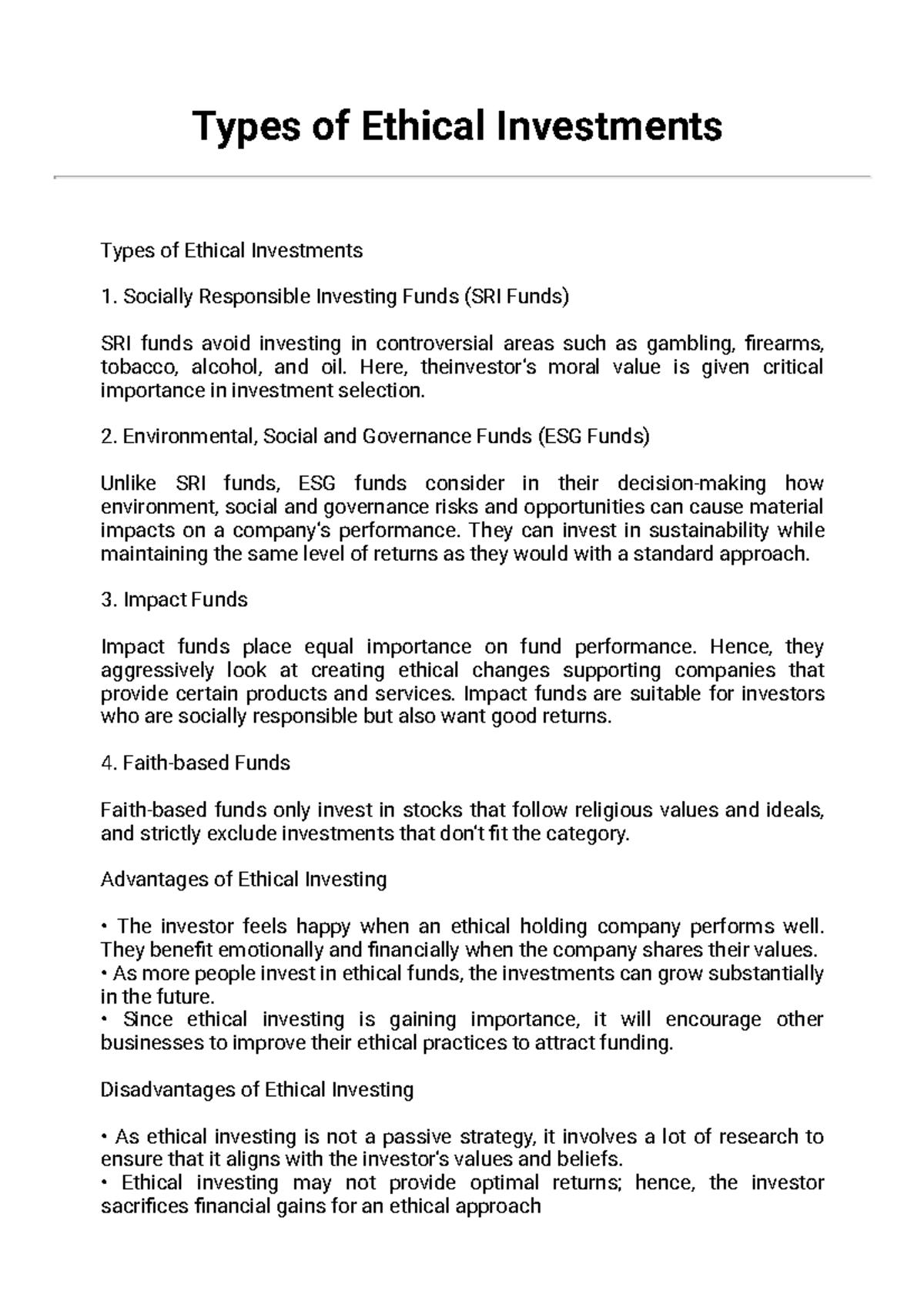 Types of ethical investments and its merits and demerits - Types of ...
