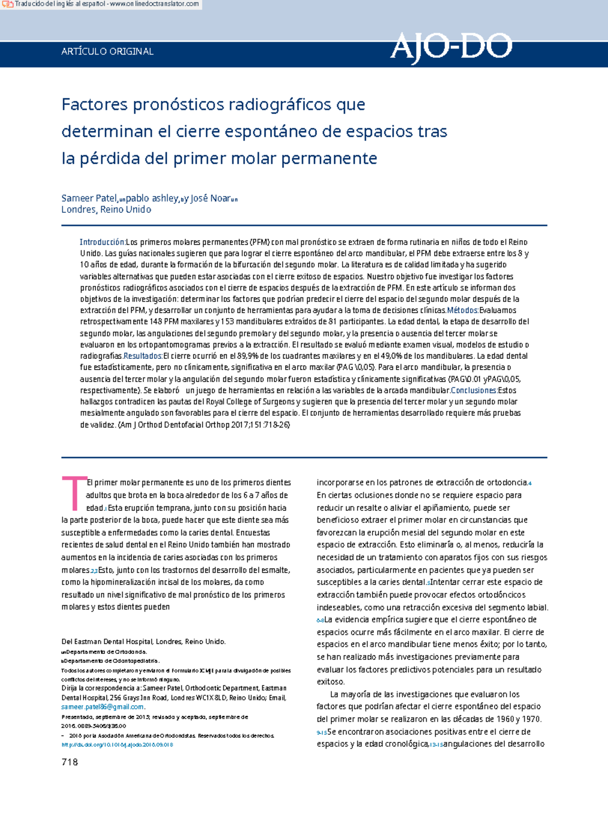 Radiographic prognostic factors determining spontaneous space closure ...