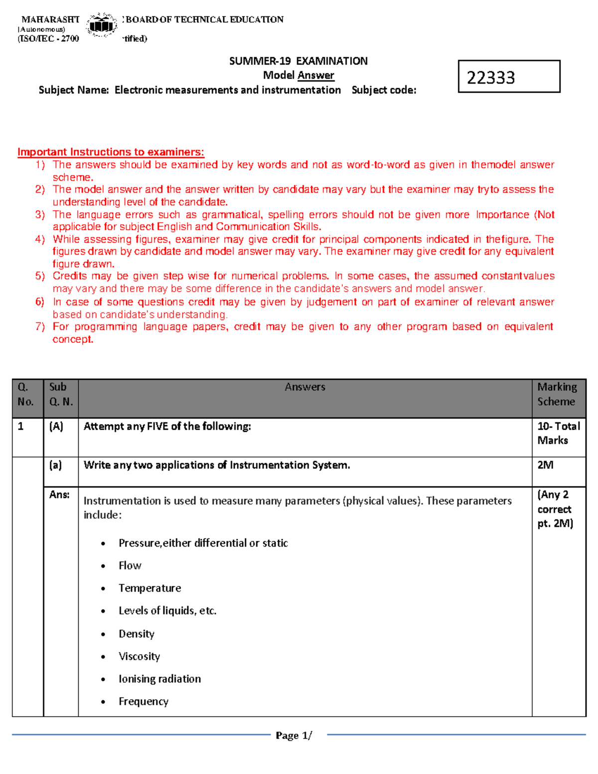 22333 Model Answer Paper Summer 2019 - (Autonomous) (ISO/IEC - 27001 ...