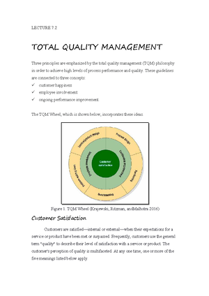 Lecture 7 - TOTAL QUALITY MANAGEMENT - LECTURE 7. TOTAL QUALITY ...