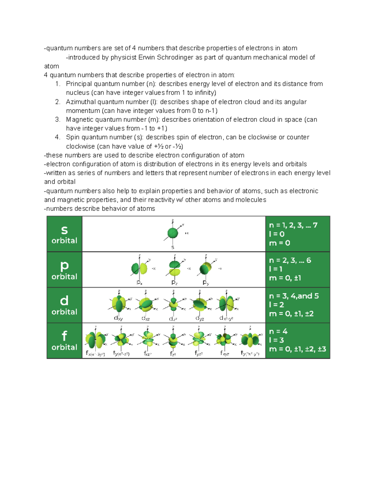 Quantum numbers - Principal quantum number (n): describes energy level ...