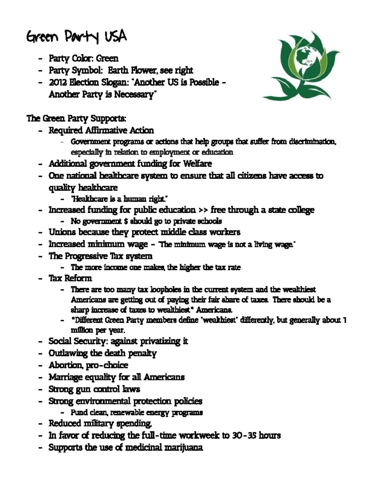 Government-Green Political Parties Issues Summaries Spectrum Activity ...