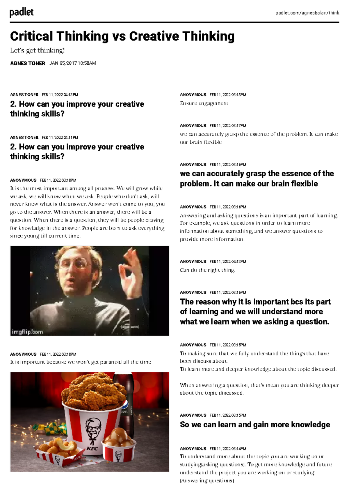 Week 8 padlet-critical thinking vs creative thinking 2017 - padlet ...