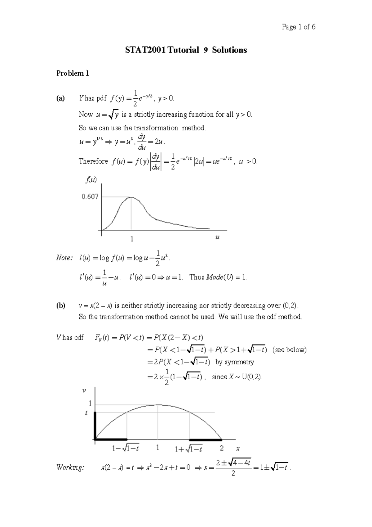 Soln09 - STAT2001 Tutorial 10 Solutions Problem 1 (a) Y has pdf / 2 1 ( ) 2 y f y e − = , y > 0 ...