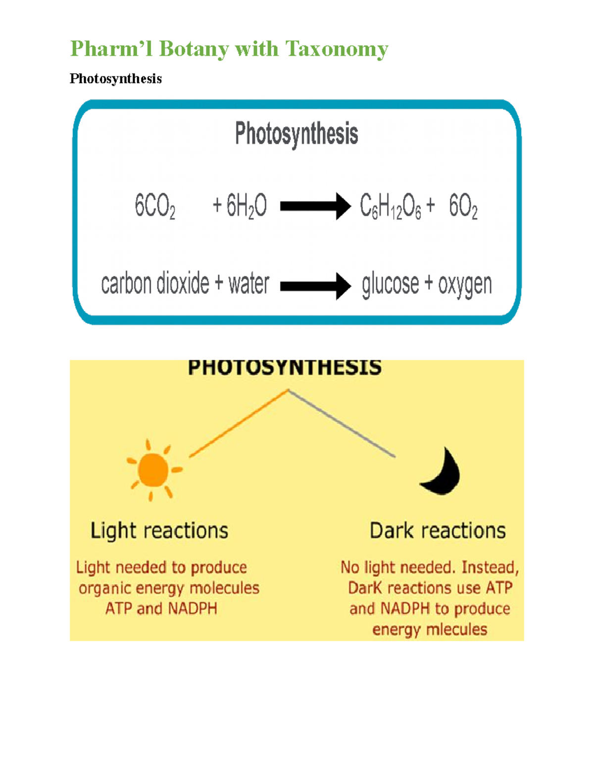 Photosynthesis (Printed) - Pharm’l Botany with Taxonomy Photosynthesis ...