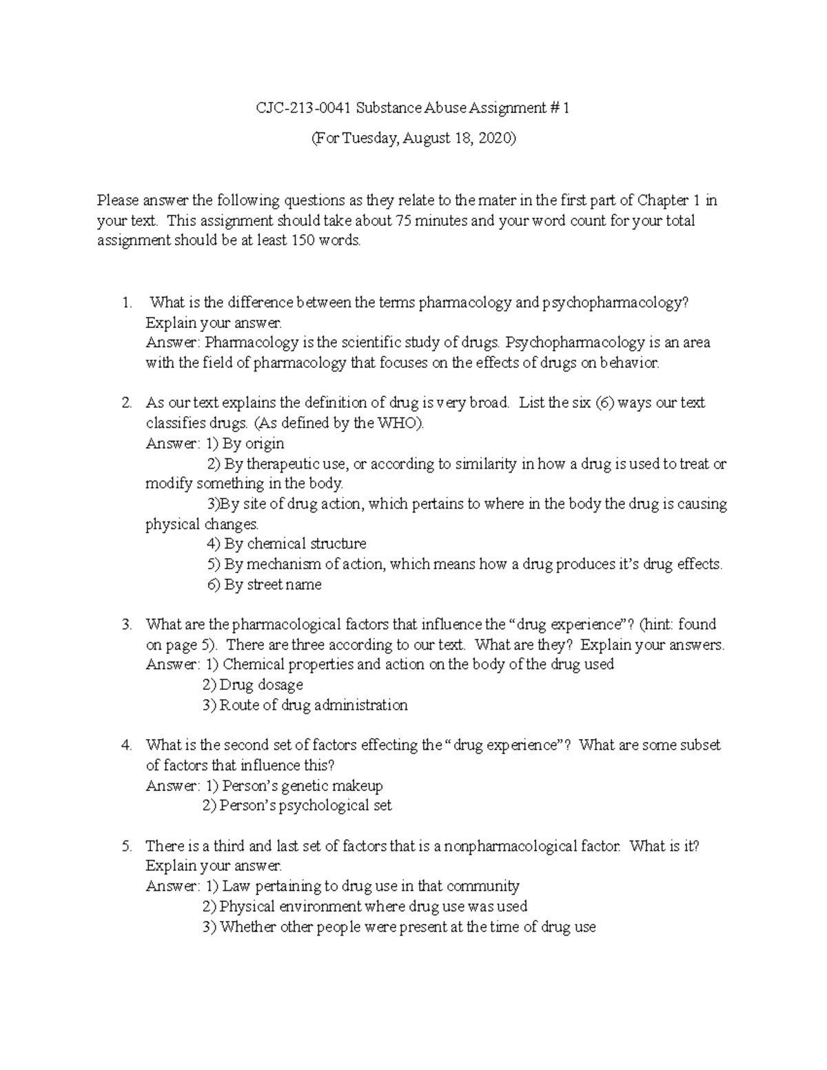 Substance Abuse WA1 - Week 1 - CJC-213-0041 Substance Abuse Assignment ...
