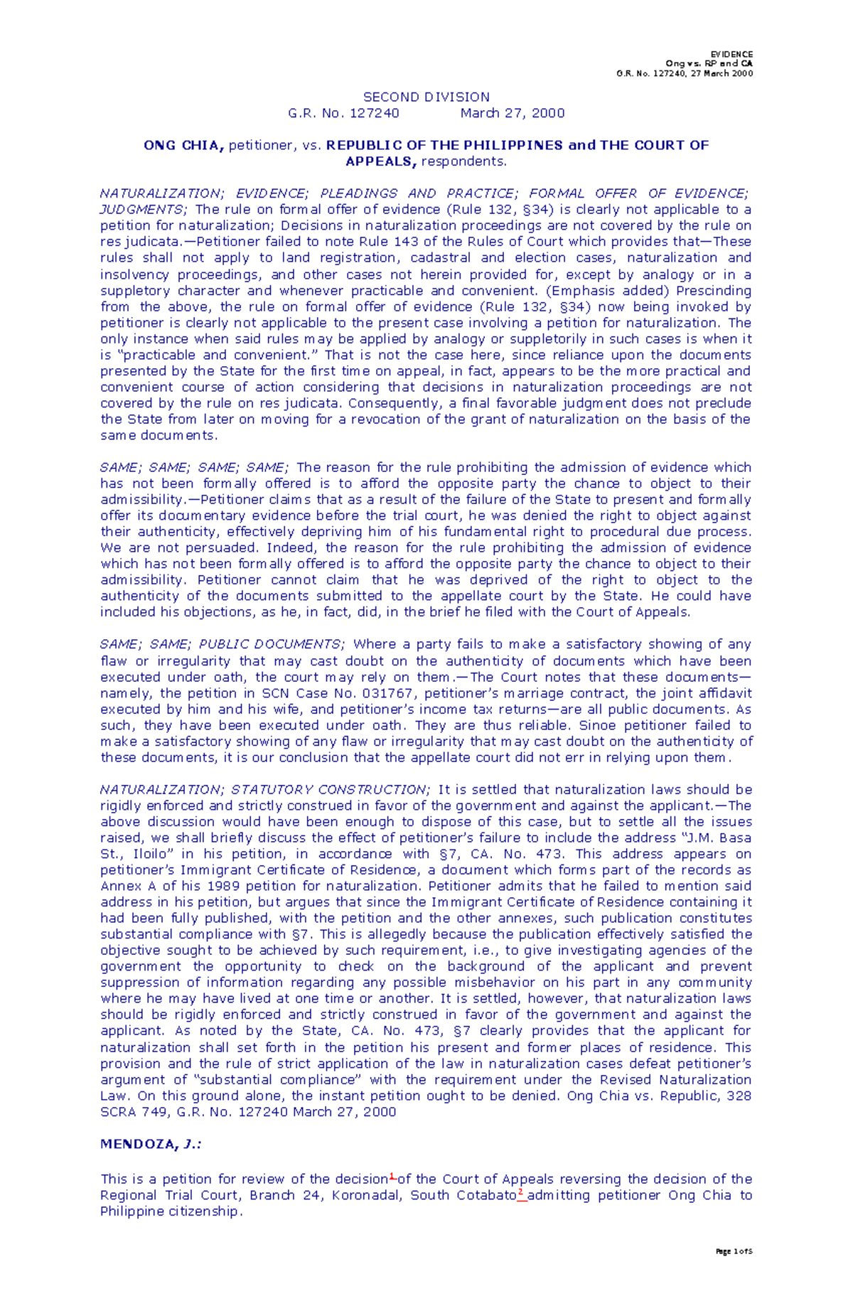 6. Ong vs. RP and CA - Jurisprudence - Ong vs. RP and CA G. No. 127240 ...