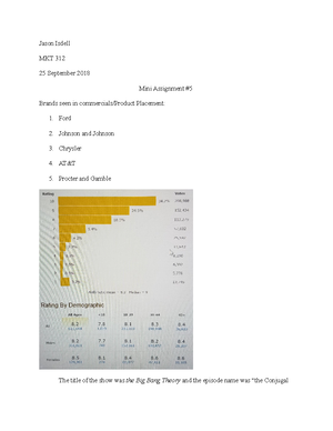 MKT 312 MA 4 - Mandatory Mini assignments #4 - Jason Isdell MKT 312 ...