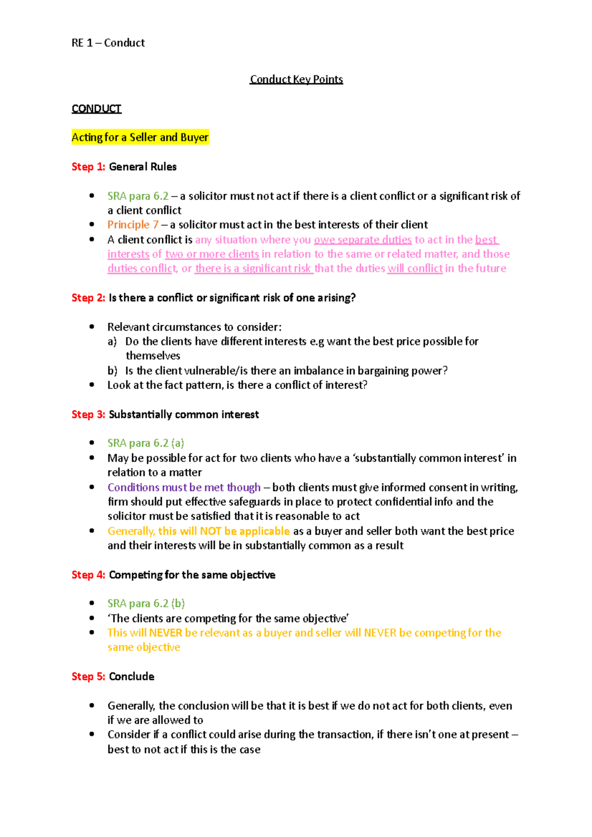 Conduct Key Points - Conduct Key Points CONDUCT Acting for a Seller and ...