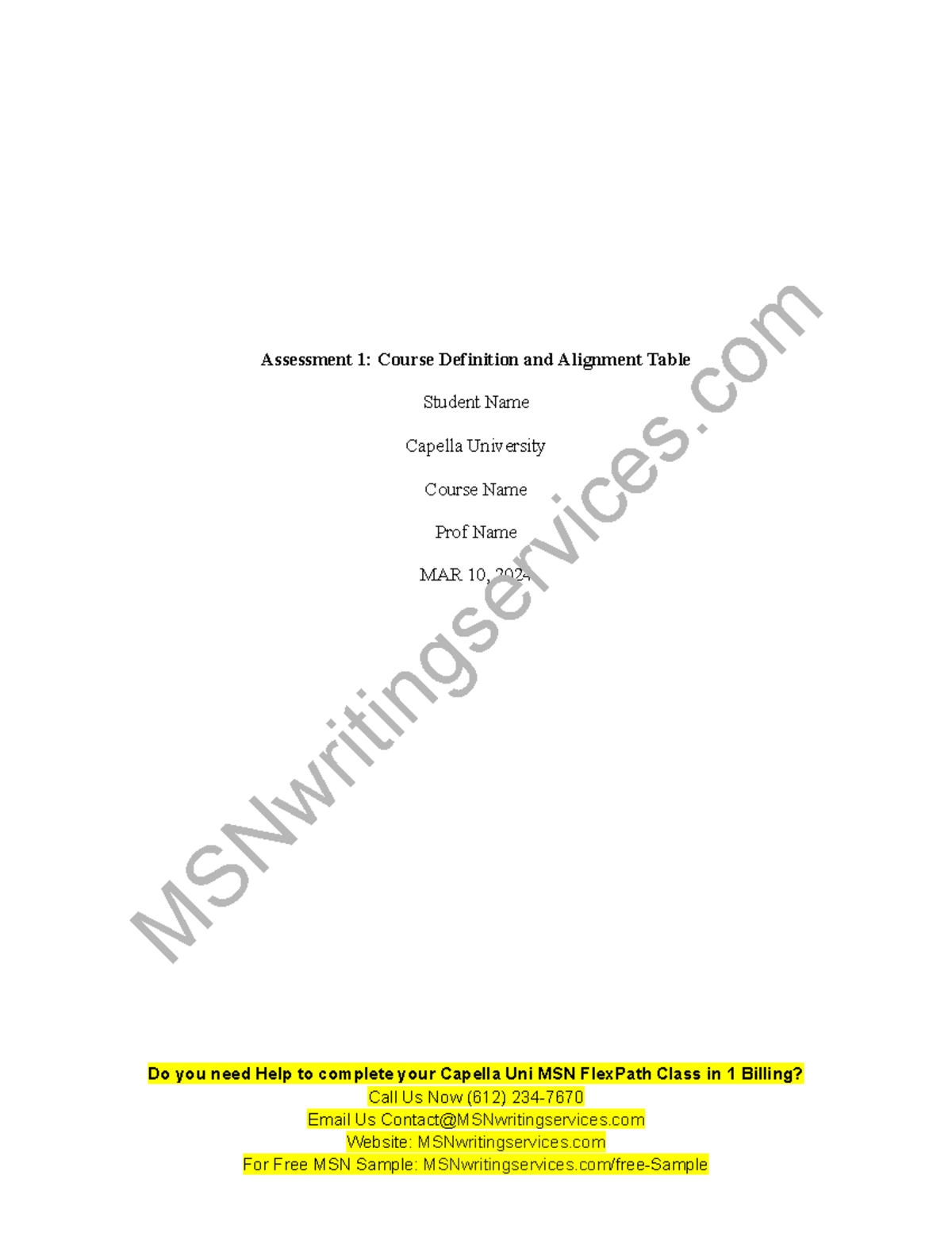 NURS FPX 6111 Assessment 1 Course Definition and Alignment Table - Assessment 1: Course ...