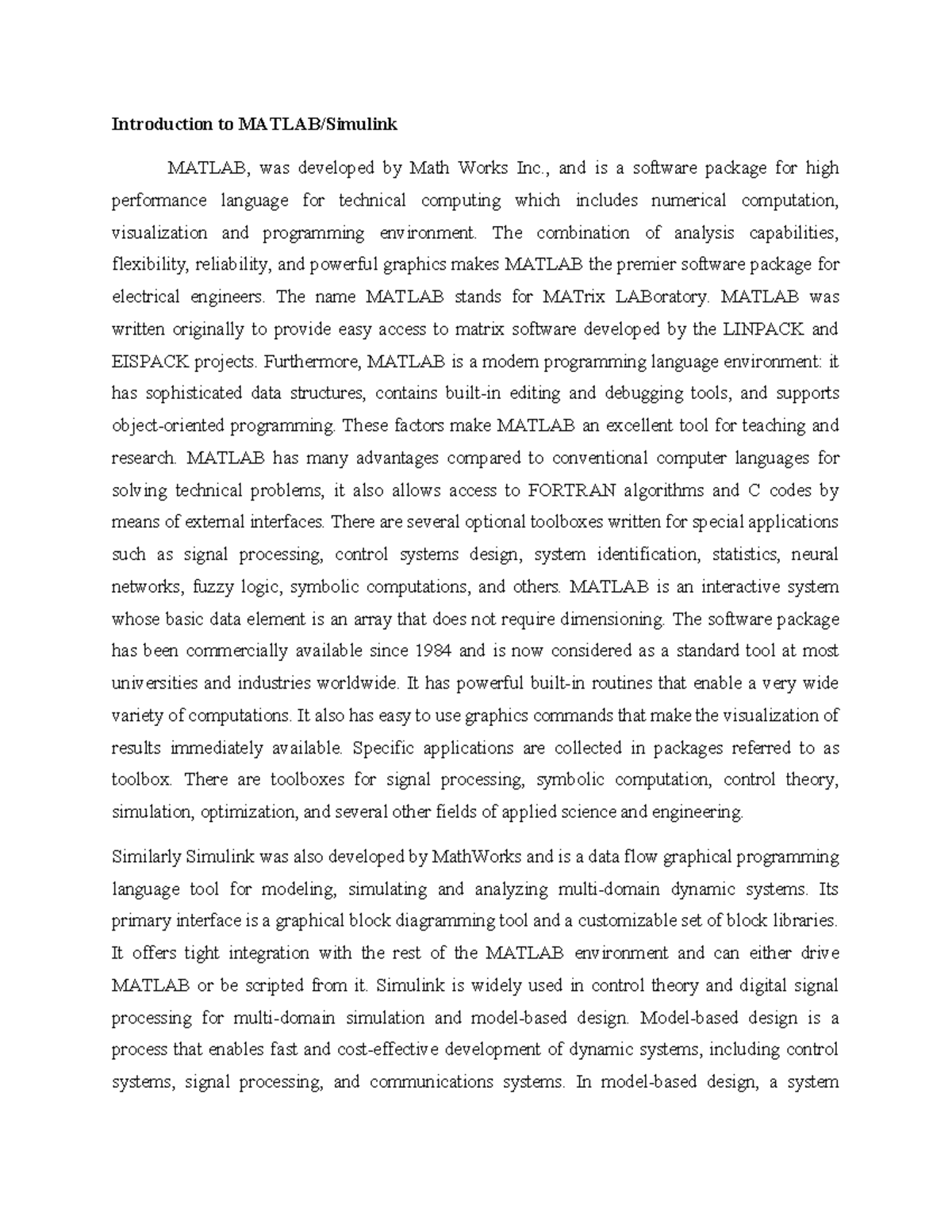 Introduction to MATLAB. MATLAB is a software package. - Electrical ...