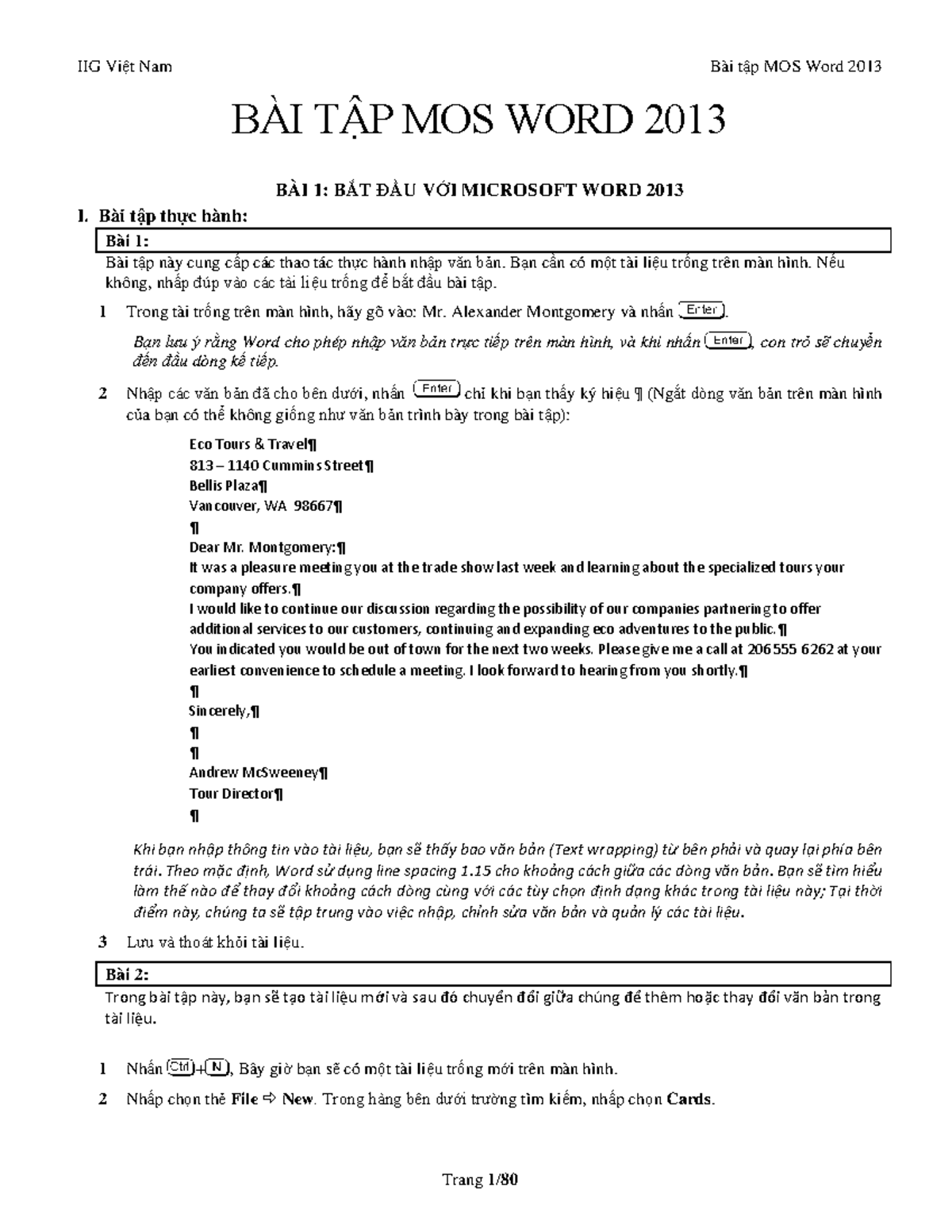 Cau hoi thuc hanh Ver 2 - MOS Word 2013 - BÀI TẬP MOS WORD 2013 BÀI 1: BẮT ĐẦU VỚI MICROSOFT ...