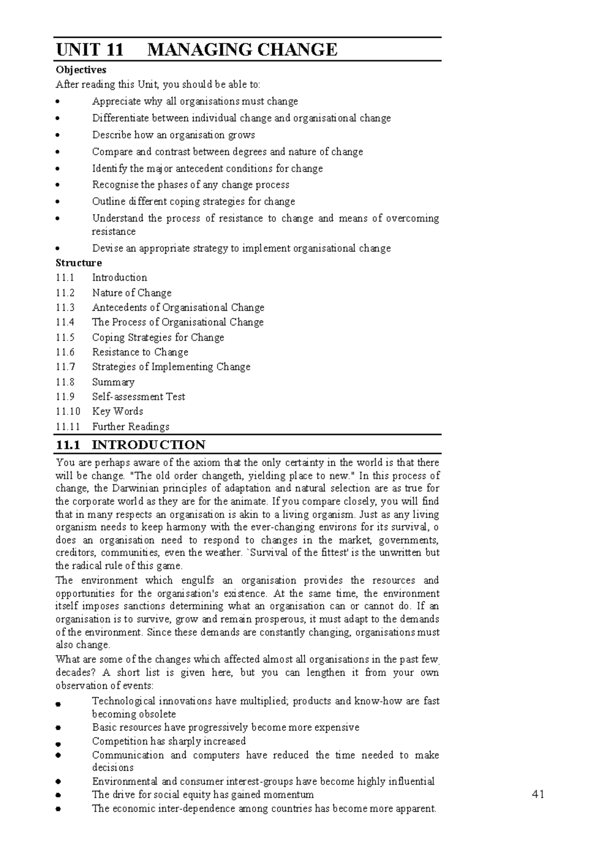 Unit-11 - Managing change - Managing Change UNIT 11 MANAGING CHANGE Objectives After reading ...