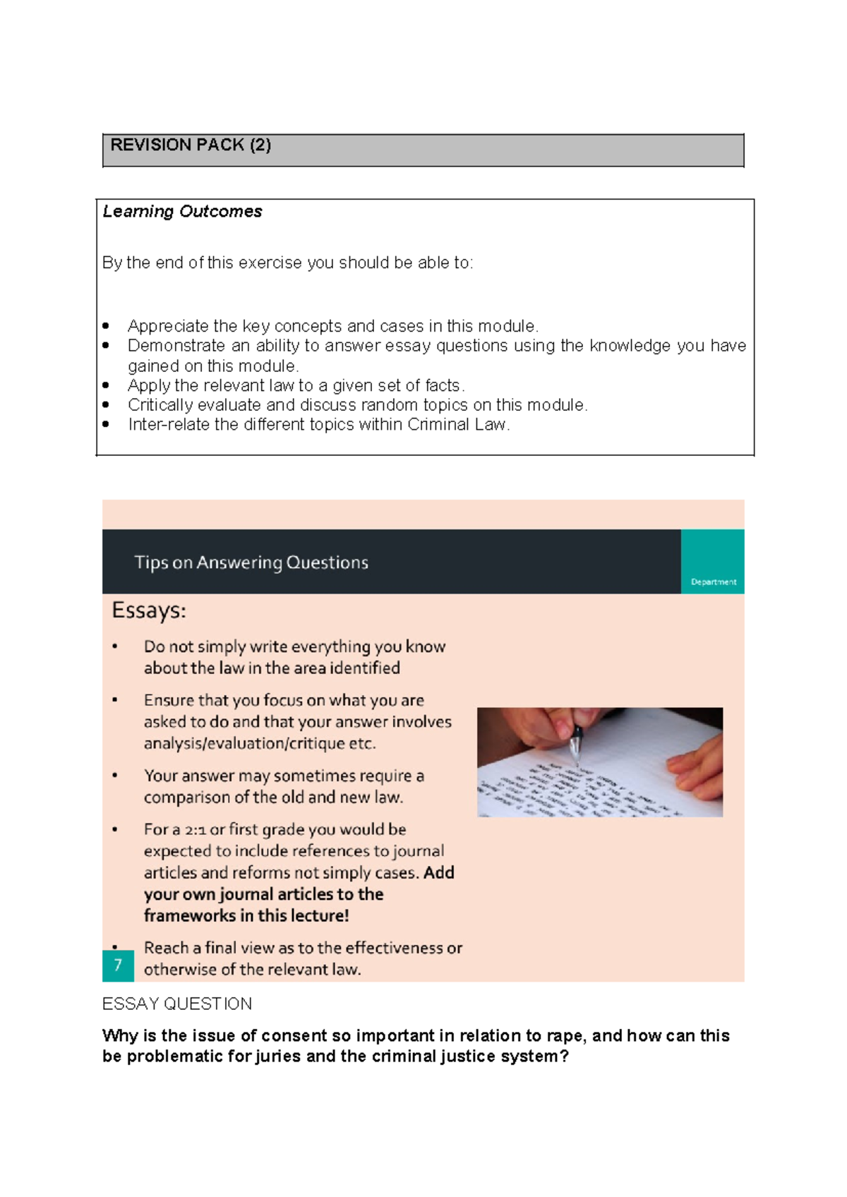 Answer Format FOR Essay Question - REVISION PACK (2) Learning Outcomes ...