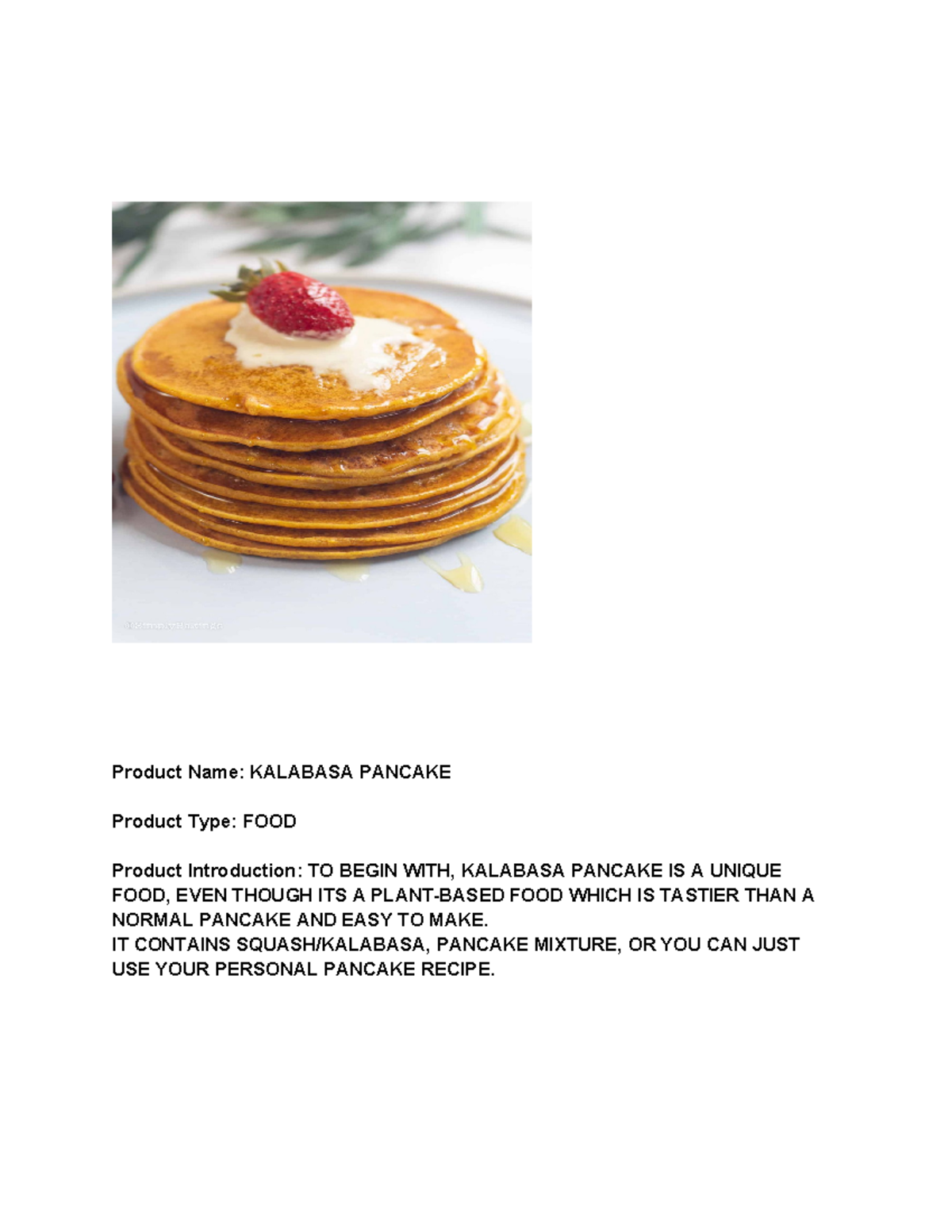 Product Name Kalabasa Pancake - Bachelor of Science in Hospitality ...