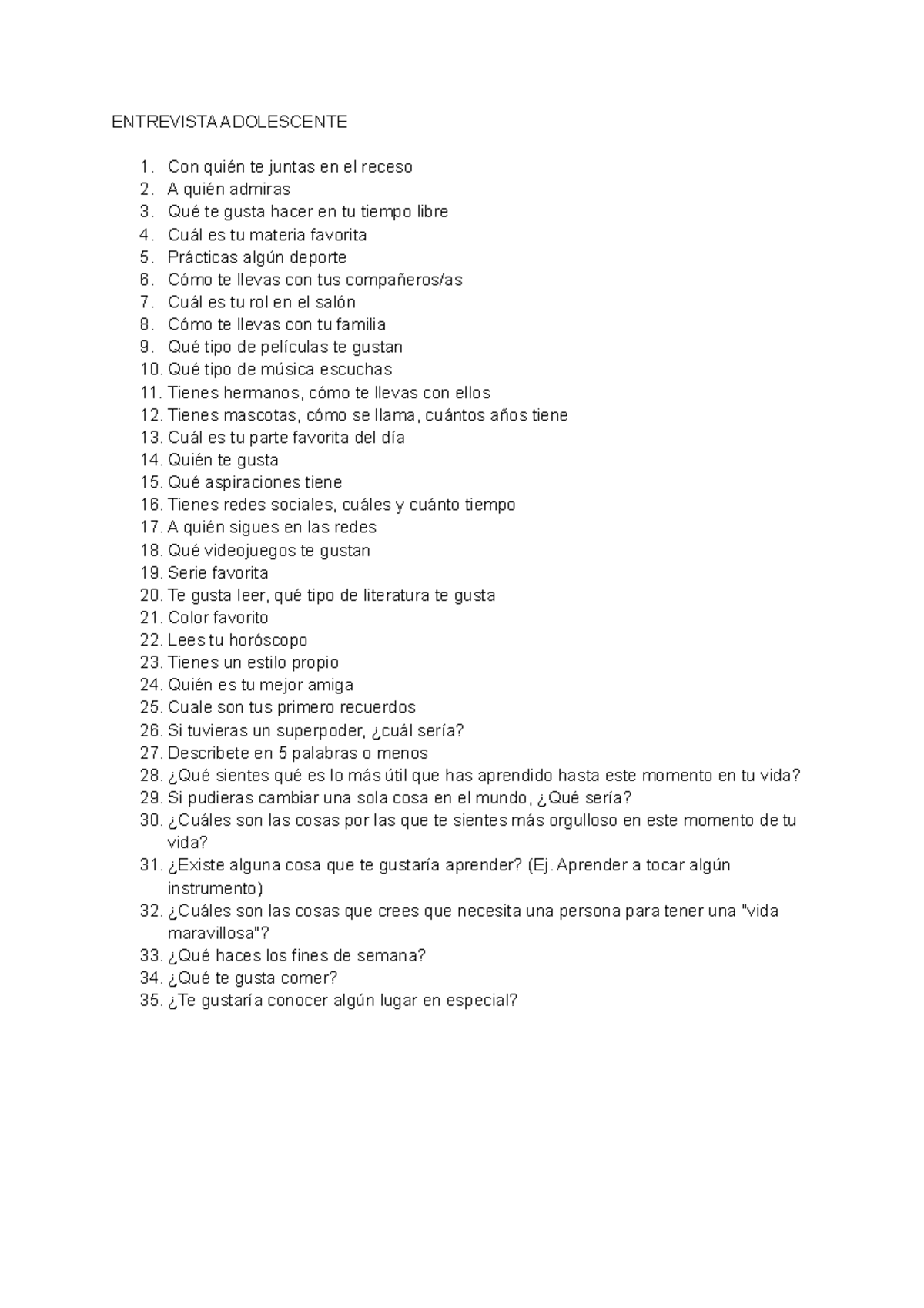 Entrevista Adolescente - ENTREVISTA ADOLESCENTE Con quién te juntas en ...