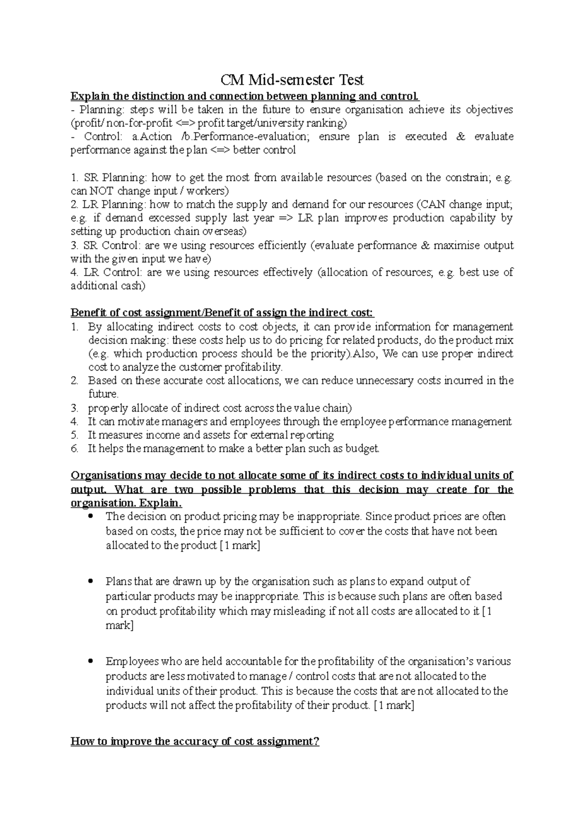 CM MST Questions preparation - CM Mid-semester Test Explain the ...