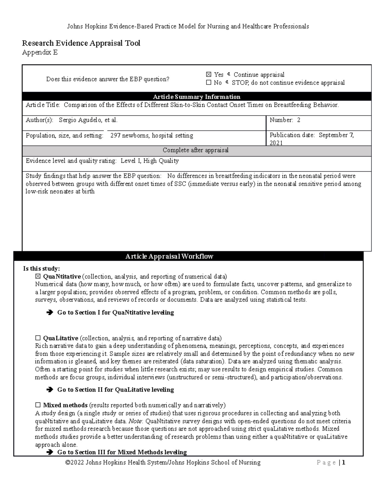 Hopkins Individual Evidence Rating - 2 - Research Evidence Appraisal ...