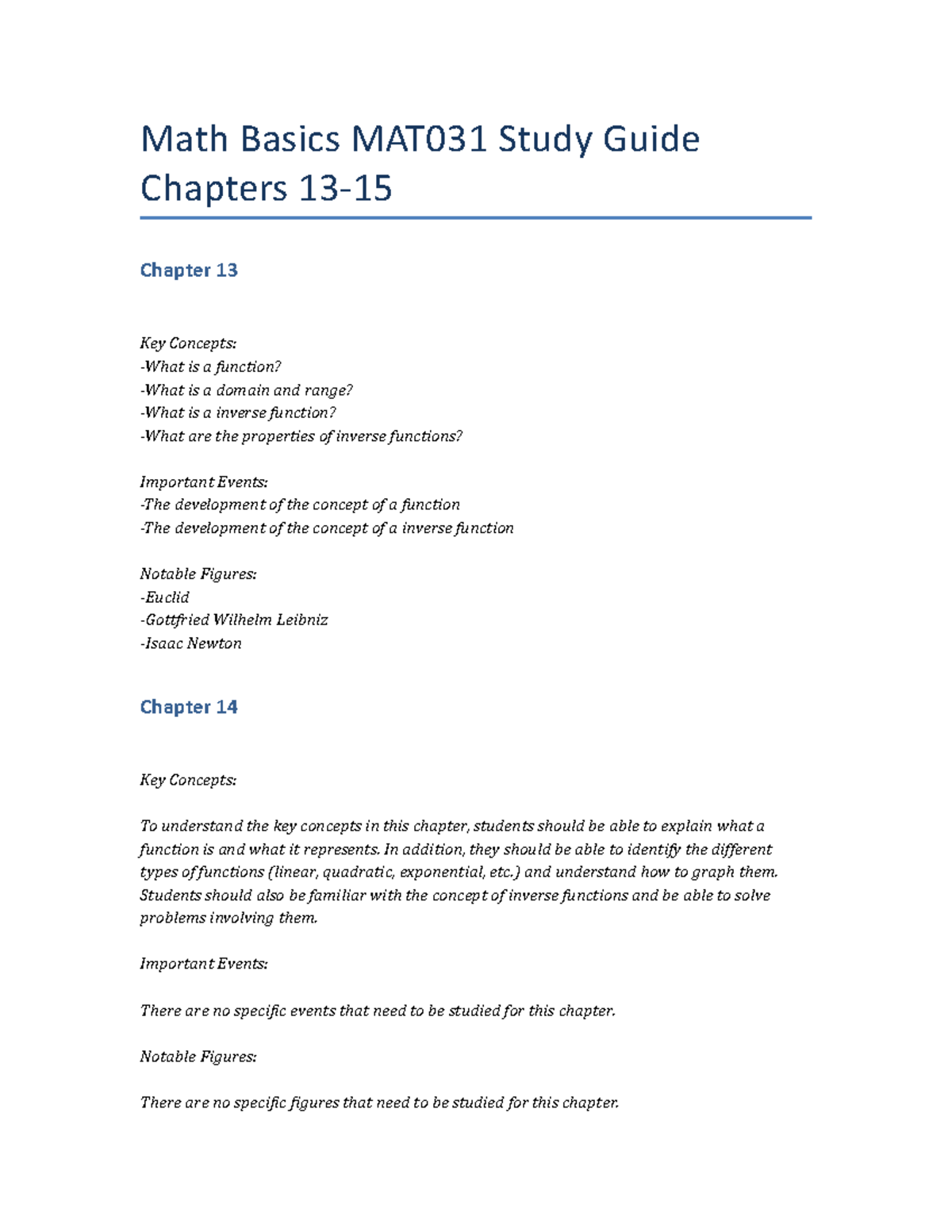 Math Basics MAT031 Study Guide Chapters 13-15 - Math Basics MAT031 ...