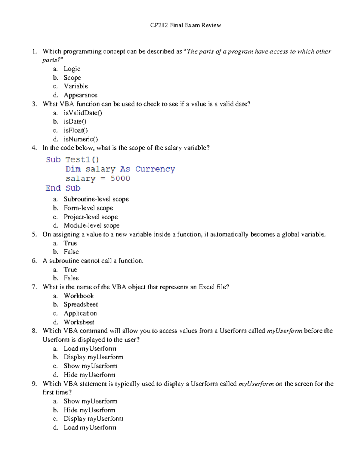 Cp212 final - CP212 Final Exam Review Which programming concept can be ...