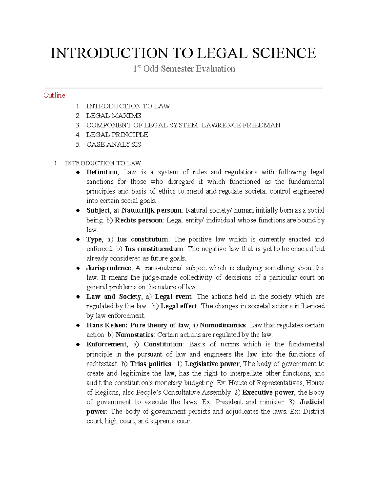 Introduction to Legal Science— 1st Odd Semester Evaluation ...