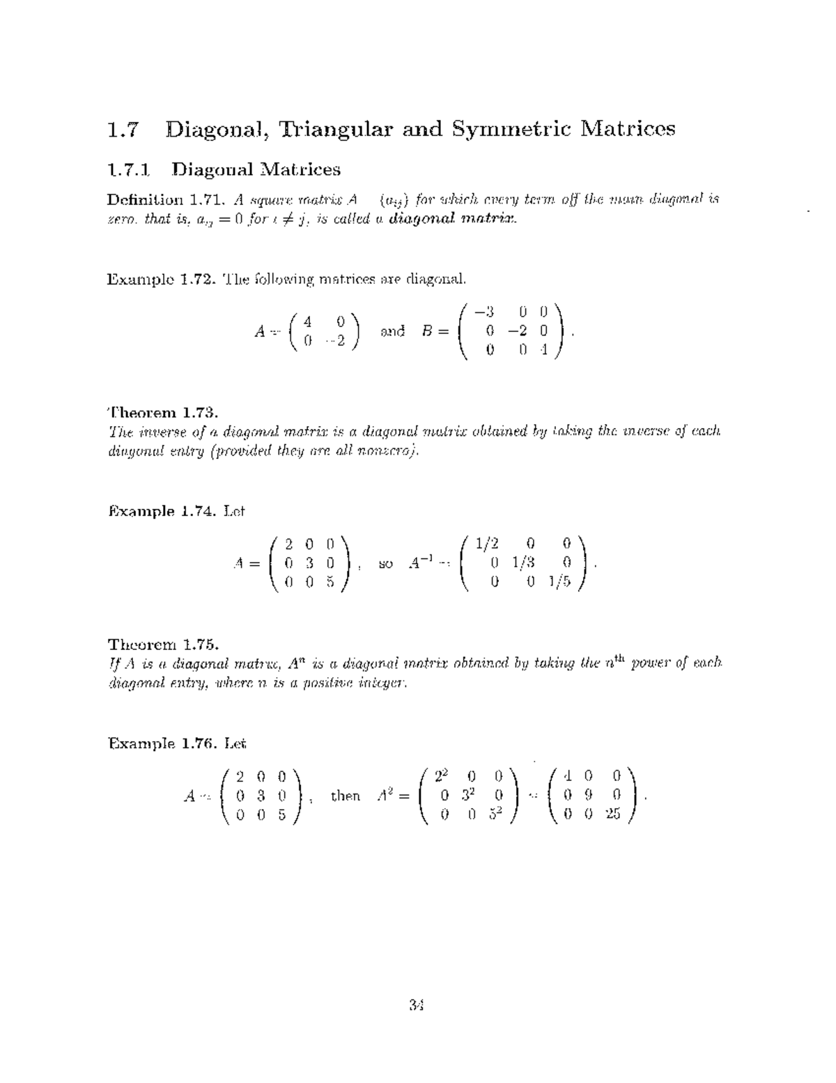 Section 1 - Lecture notes 1.7 - 1 Diagonal, Triangular and Symmetric ...