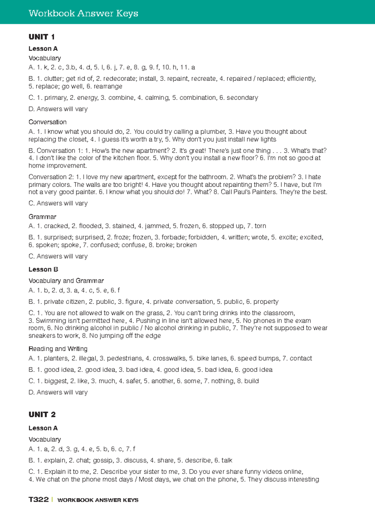 Respuestas Workbook 2do BACH - UNIT 1 Lesson A Vocabulary A. 1. k, 2. c, 3, 4. d, 5. I, 6. j, 7 ...