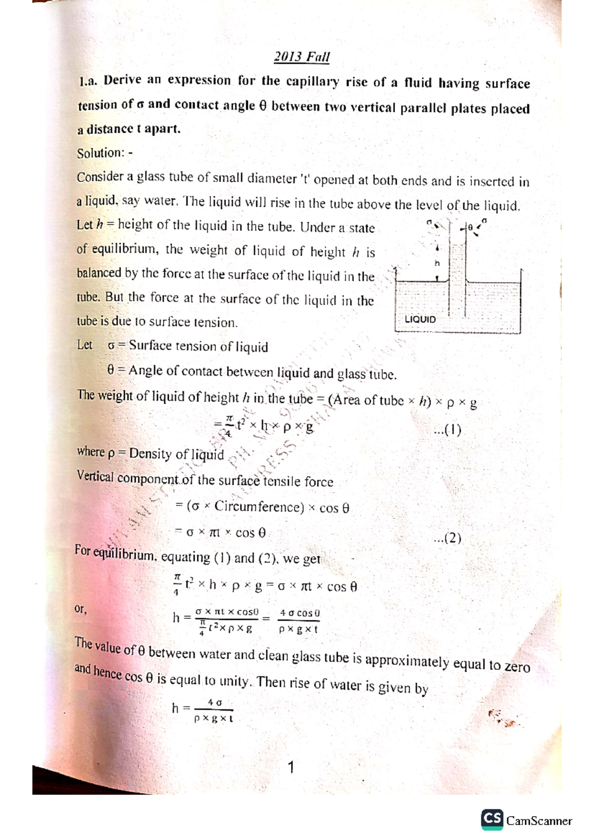 Fluid Qbank solution 240812 161410 - 2013 Fall 1. Derive an expression ...