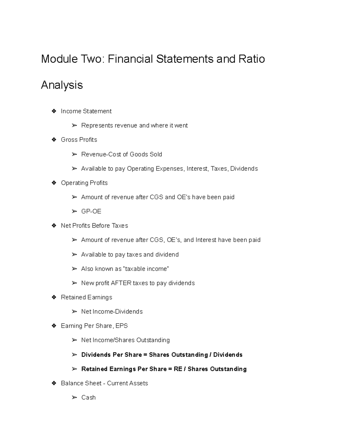FINC301 Module 2 - Lecture notes - Module Two: Financial Statements and ...