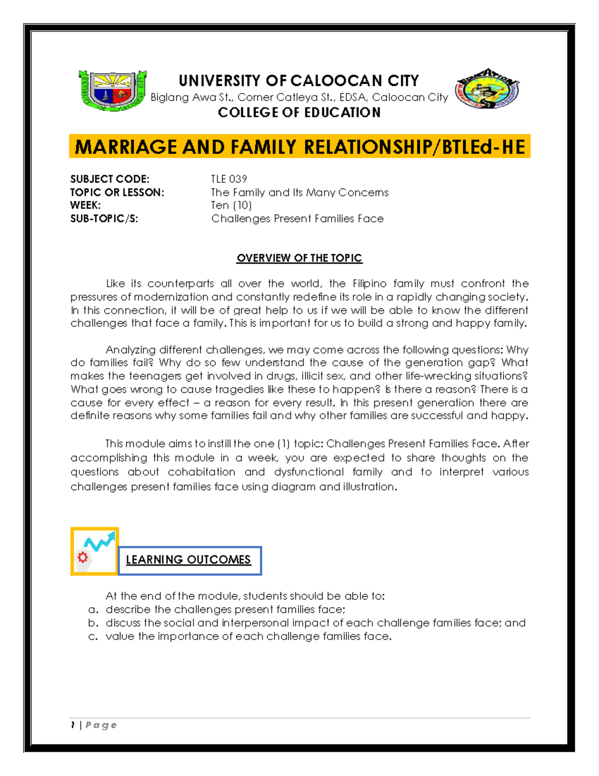 TLE 039 Module 10 - .... - UNIVERSITY OF CALOOCAN CITY Biglang Awa St ...