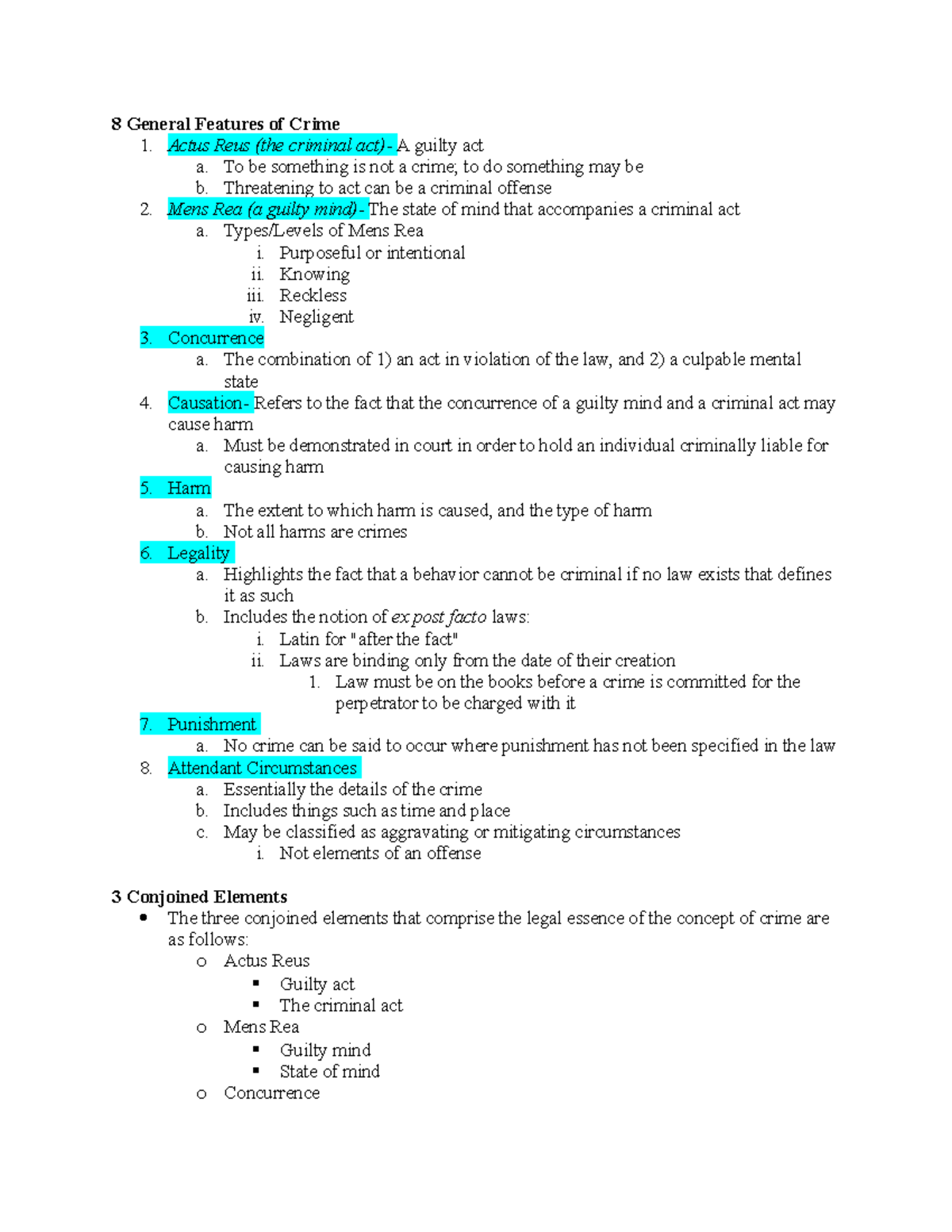 Ch 4 assignment - 8 General Features of Crime 1. Actus Reus (the ...